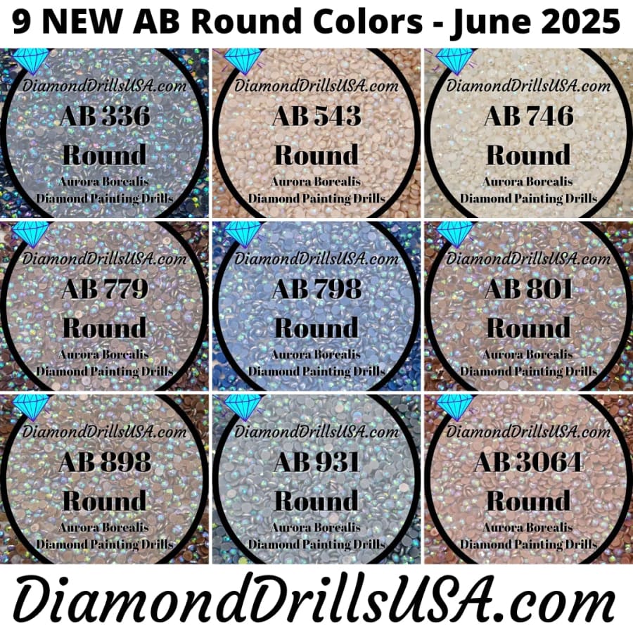 DiamondDrillsUSA - AB ROUND June 2025 Set - 9 Colors Aurora Borealis ...